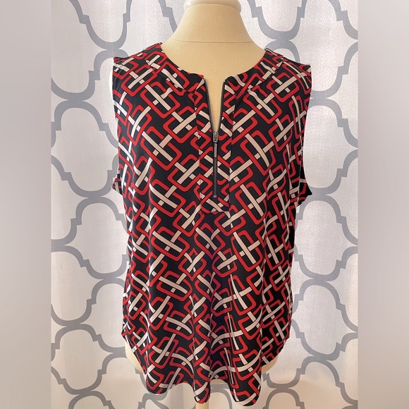 Kasper | Tops | Red Black And White Sleeveless Blouse | Poshmark